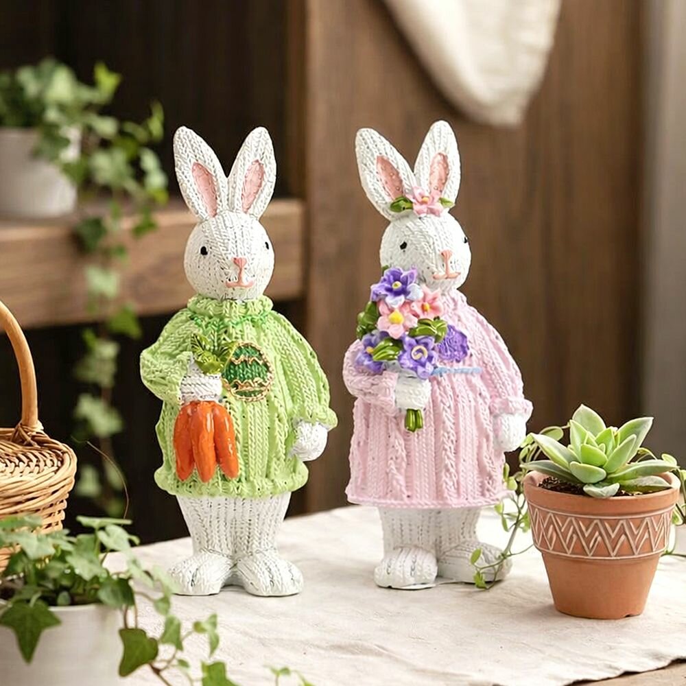 Пасхальный декор: набор фигурок кроликов из смолы 2 шт