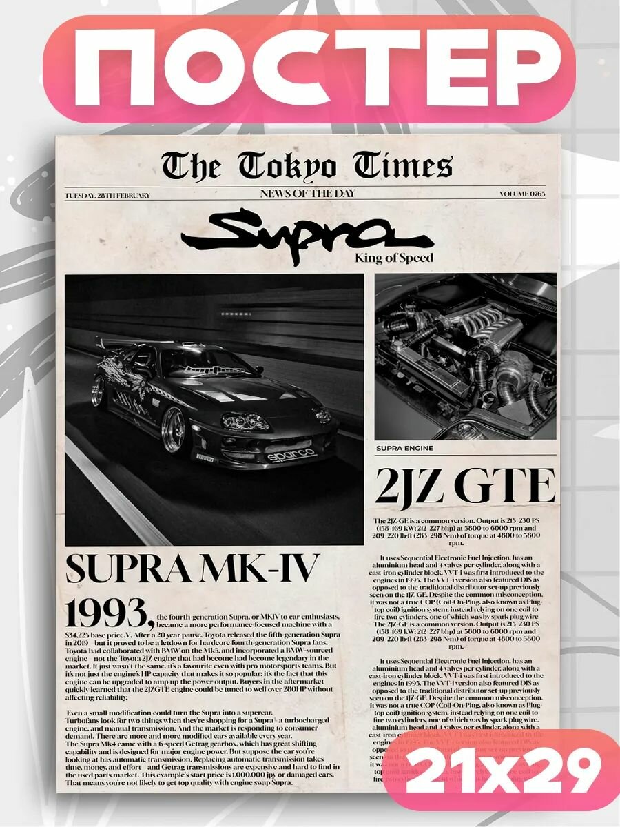 Постер на стену Toyota supra y2k pinterest , плакат 1шт, А4 размер.