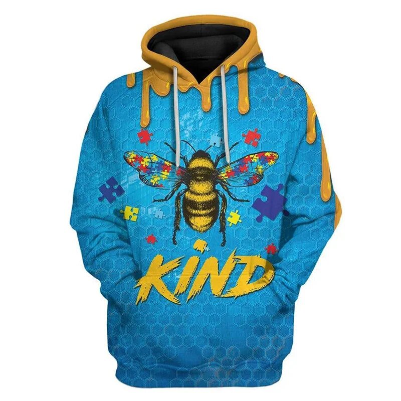 Мужская толстовка 3D пчела, Kind, синяя, 3XL