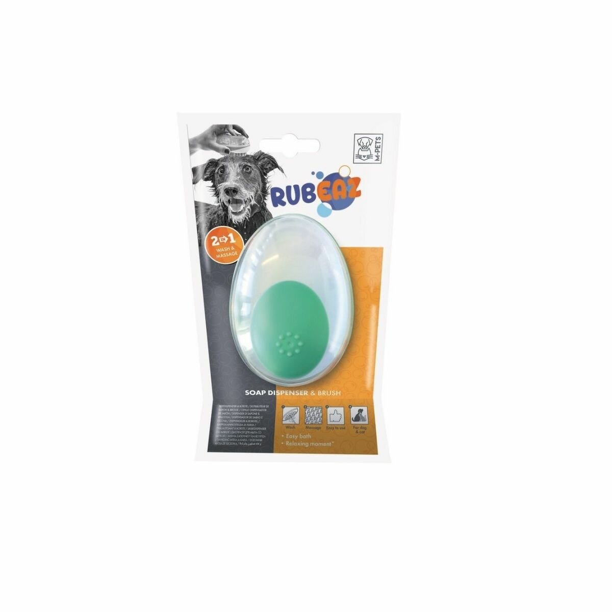 M-PETS Щетка для мытья животных с дозатором для мыла Рубиз зеленая, 11,5х7,5см