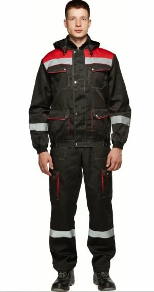 Костюм рабочий летний мужской Антей-КПК с СОП красный/черный (размер 60-62, рост 170-176)