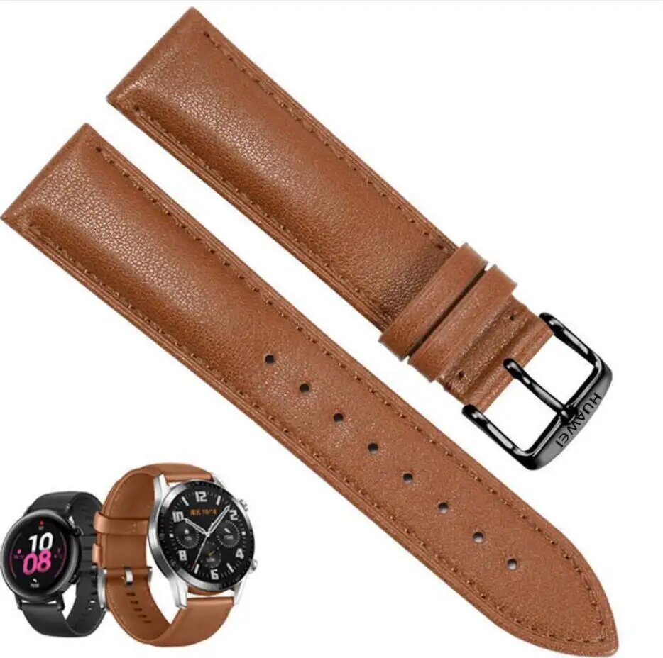 Кожаный ремешок 20mm Huawei Watch GT2/GT3, Коричневый, A6-black clasp