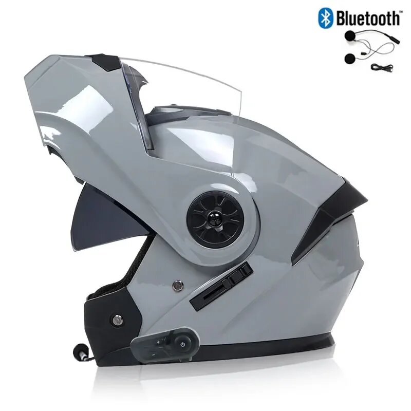 Крутой Bluetooth мотоциклетный шлем с двойным козырьком, модульный откидной шлем для Серый, S, 14