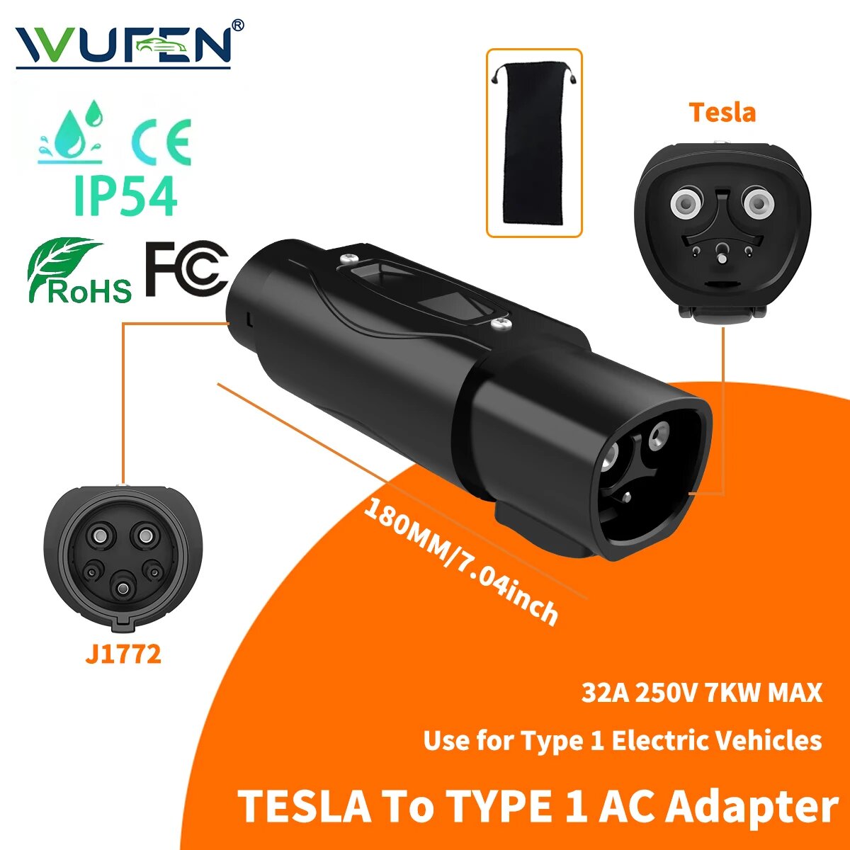 Адаптер Tesla Type 1, 7kW, WUFEN