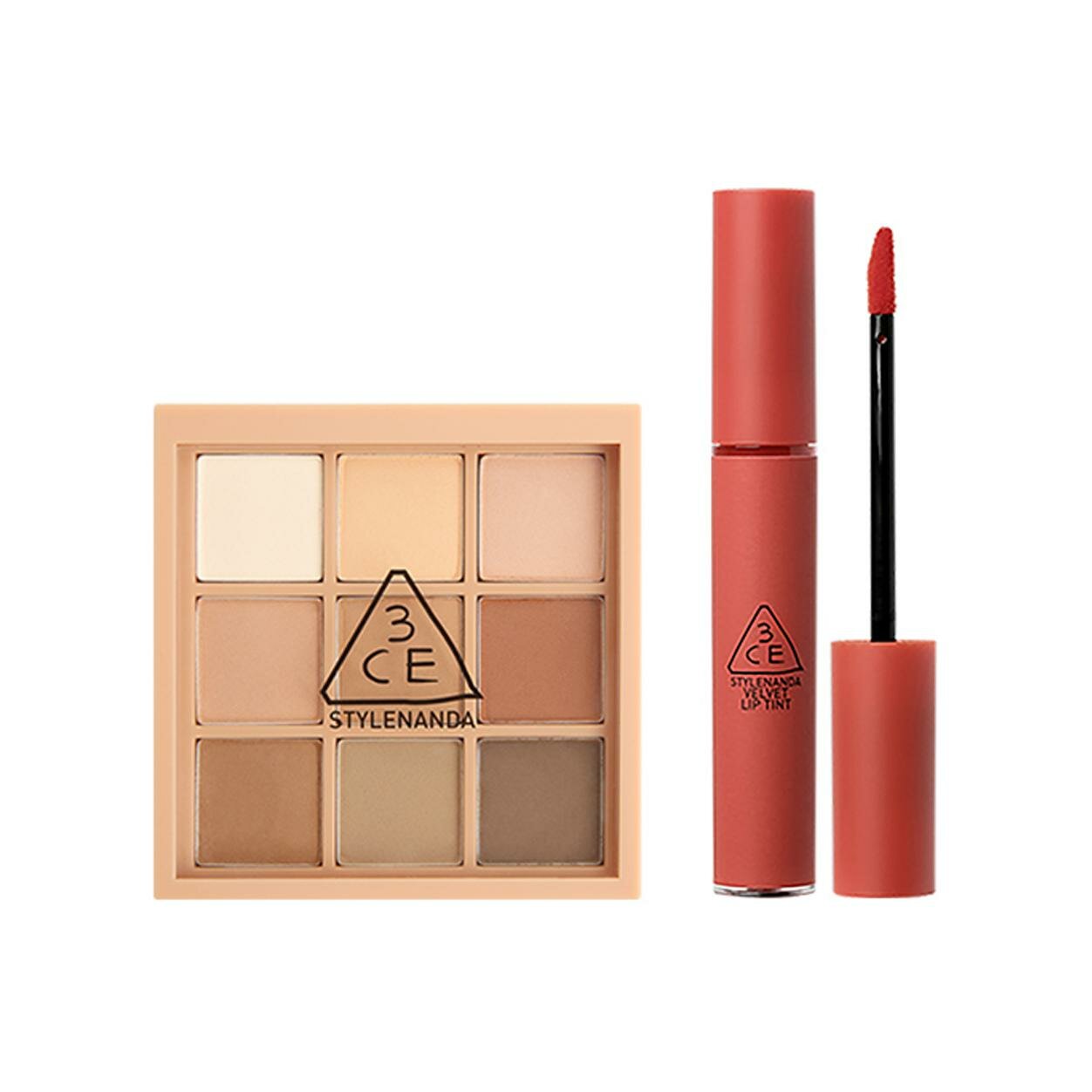 Набор из 9 теней и жидкой помады 3CE бархатистая матовая легкая в растушевке, женский, 2 предмета