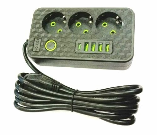 Удлинитель сетевой 2503-3м, 3 розетки, 4USB, Type-C