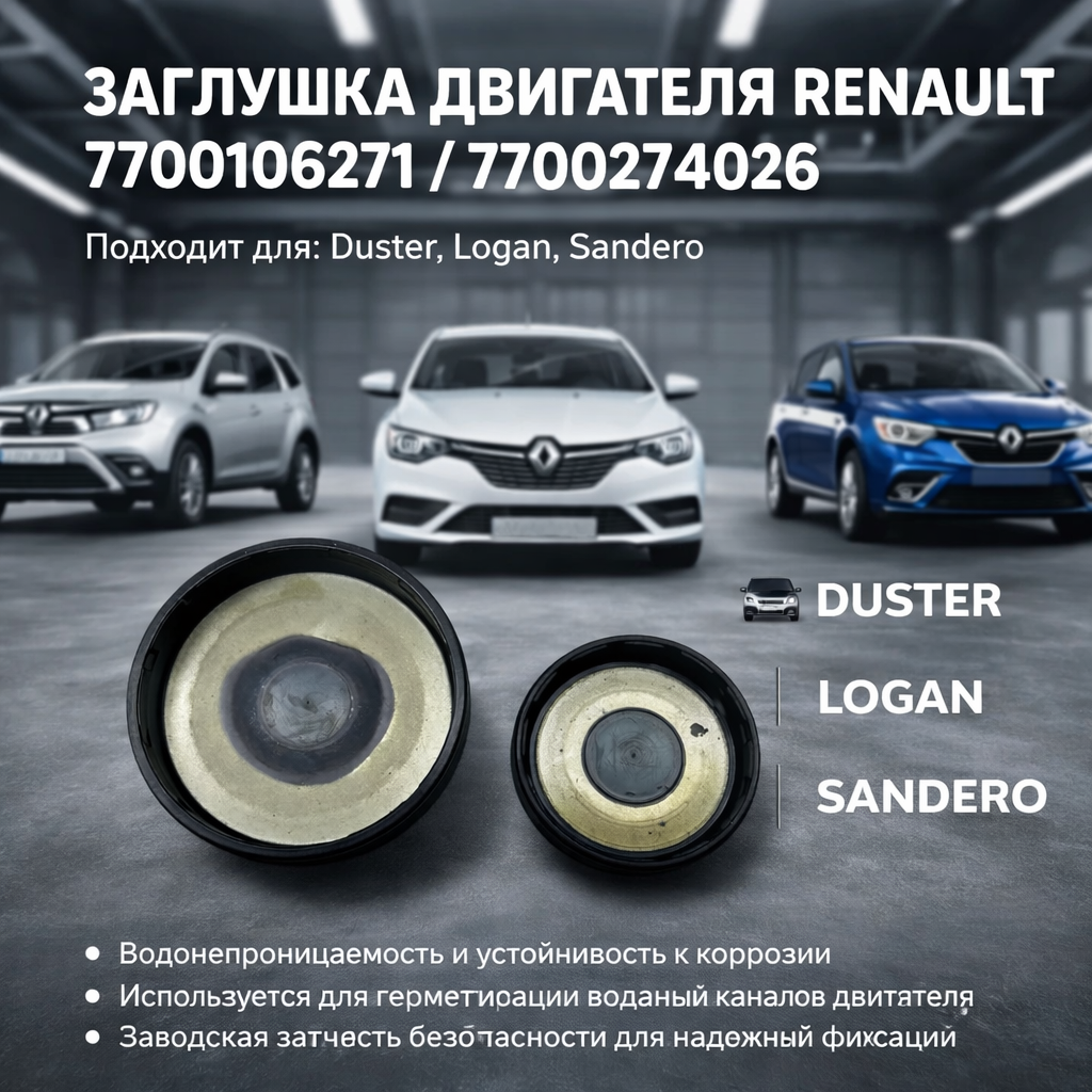 Заглушка двигателя Renault 7700106271 / 7700274026 Подходит: Duster, Logan, Sandero