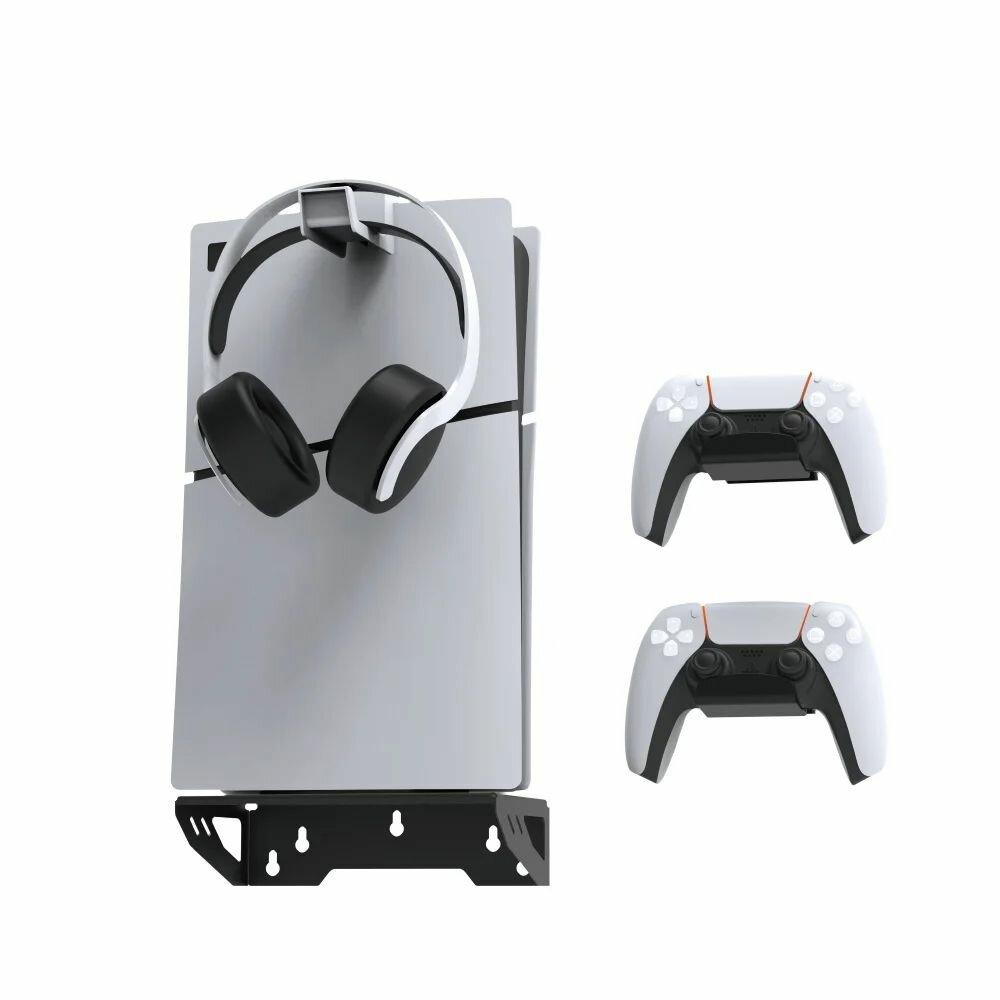 Кронштейн настенный подставка для Sony Playstation 5 Все модели PS5 Fat / Slim / PRO + 2 крючка для геймпадов
