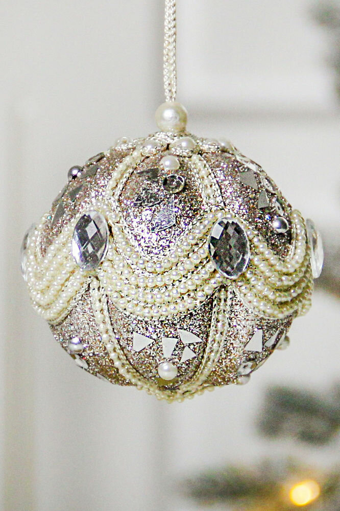 Ёлочное украшение селестин (шар), пластик, текстиль, стразы, бусины, 9 см, Kurts Adler S4365-1