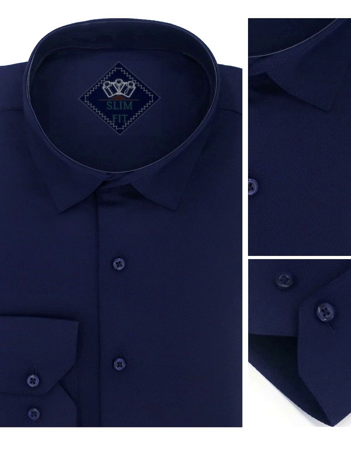 Рубашка Мужская рубашка с длинным рукавом приталенная, темная сорочка на пуговицах, рубаха на любой сезон, синяя однотонная, без карманов, на любой сезон и на лето рубашка Slim fit с приталенным кроем зауженн