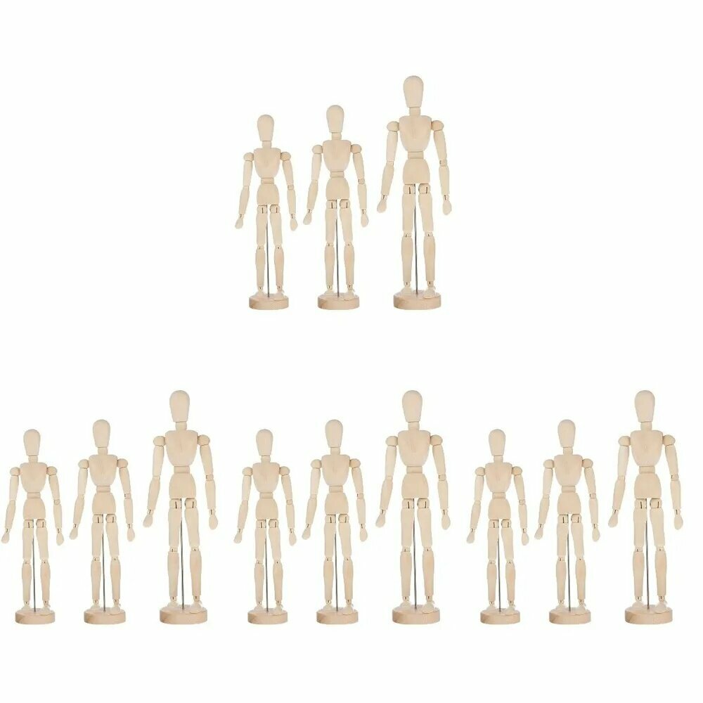 Комплект из 3 деревянных фигур с гибкими суставами для эскизов и домашнего декора