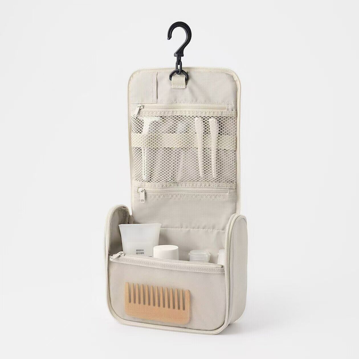 Пенал для туалетных принадлежностей MUJI из полиэстера, подвесной, дорожной, бежевый, размер 16×19×6 см