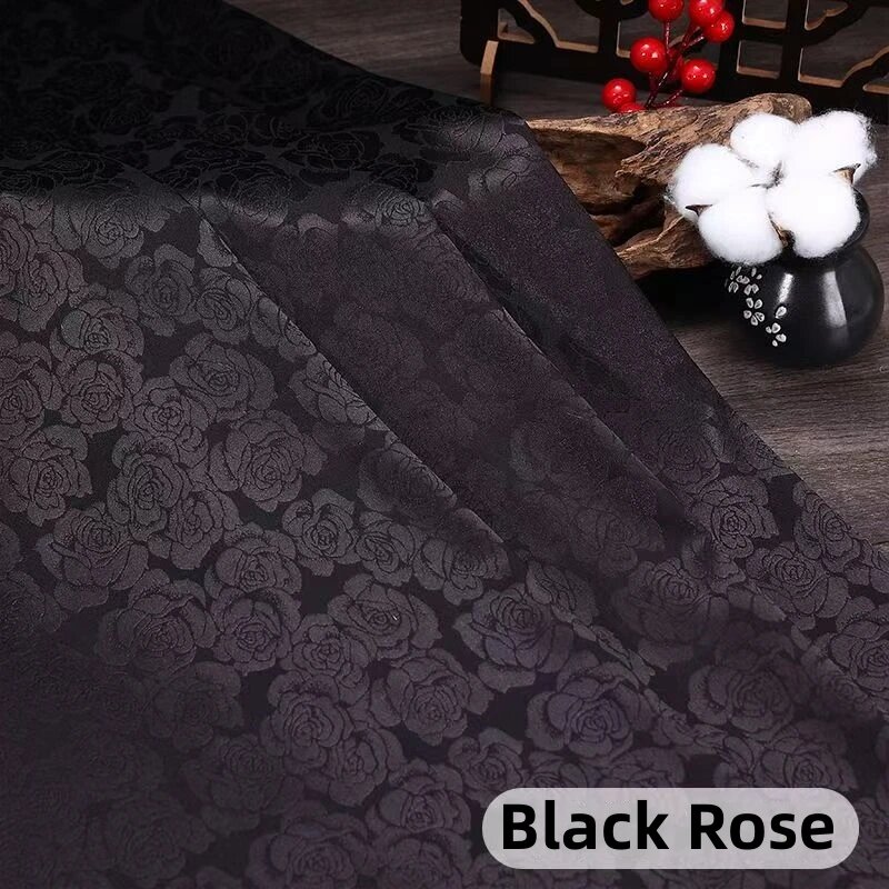 Дамасская жаккардовая ткань роза с цветочным узором 100% полиэстер 200x150 см Черный, Color 3