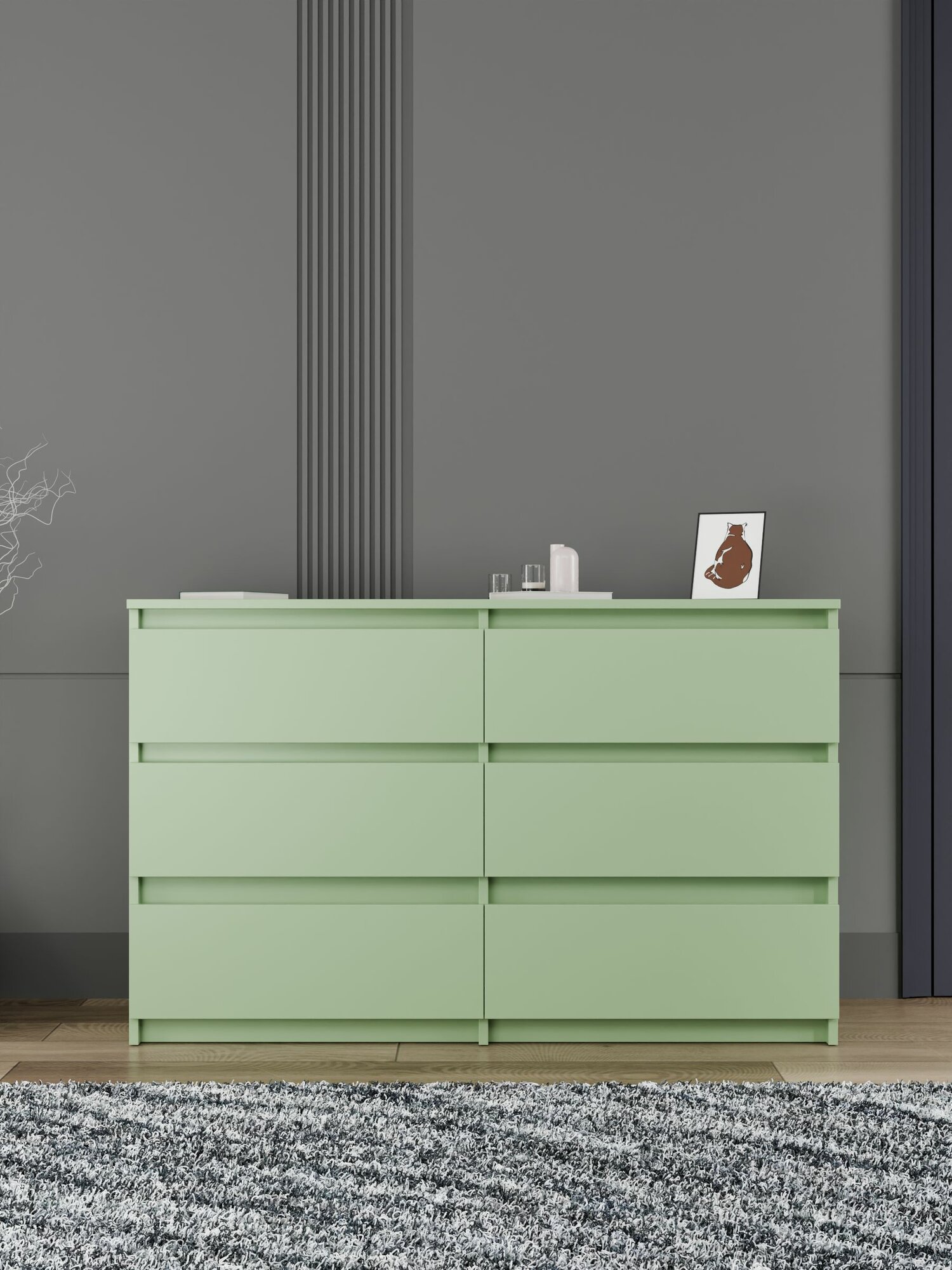 Комод для белья и одежды орлан 6 ящиков, 120х76.4х40 см, зелёный мятный