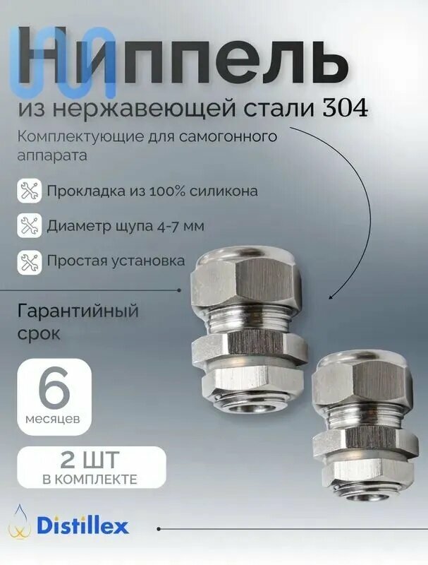 Ниппель гермоввод для термометра из нержавеющей стали 304 , М12 - 2 штуки.
