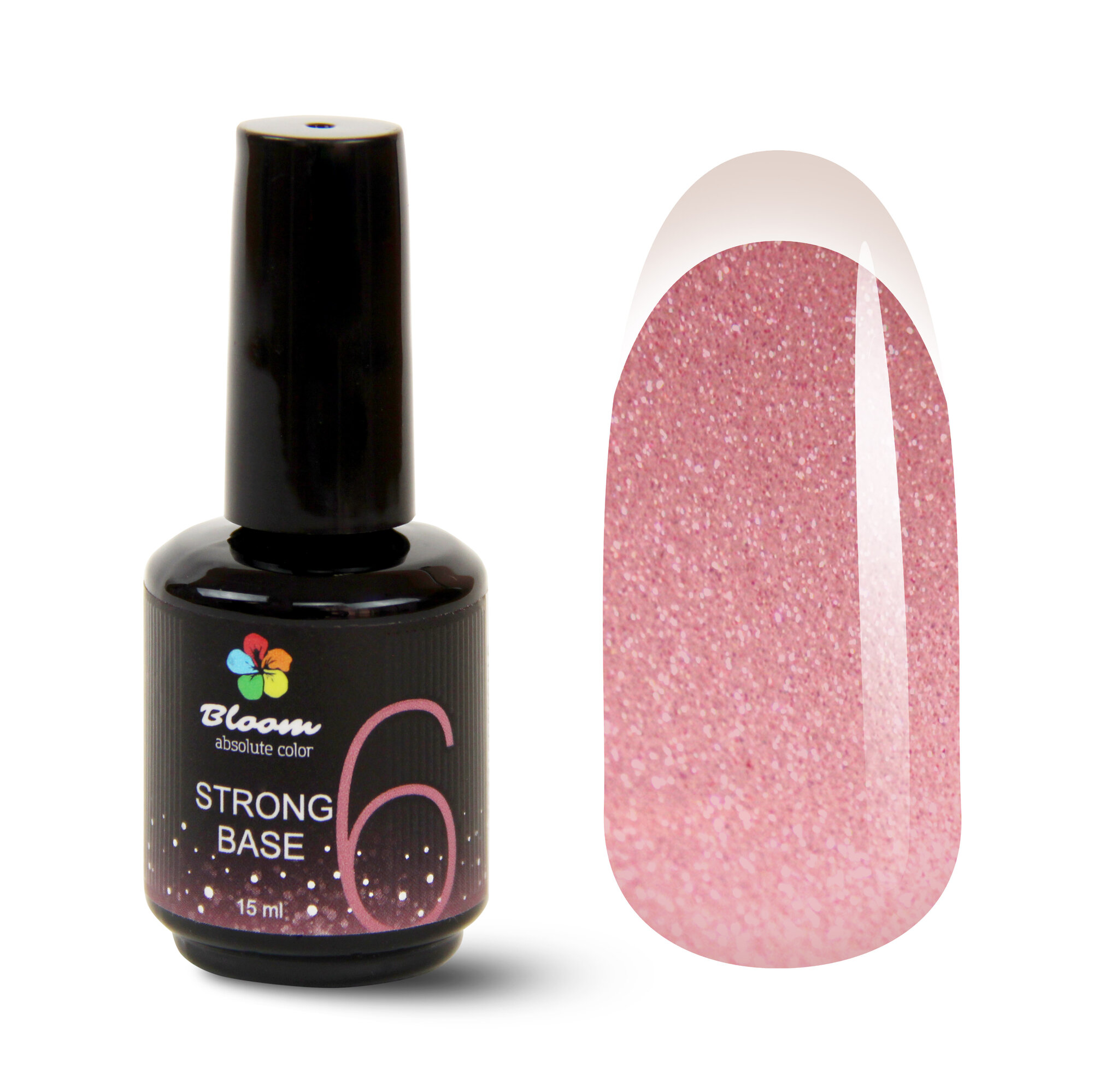База Strong жесткая №6 холодный розовый с блестками 15 мл Bloom камуфлирующая