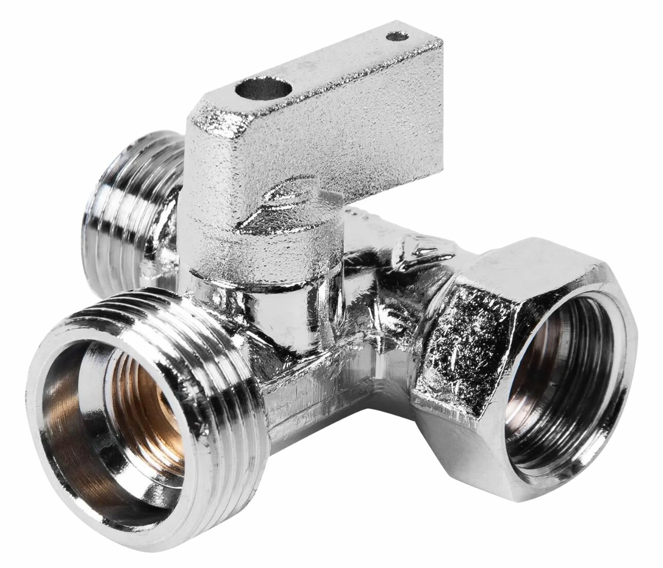 Кран трехходовой Bugatti Miami DN15 PN10 1/2"x3/4"x1/2" НР/ВР латунь ручка флажок