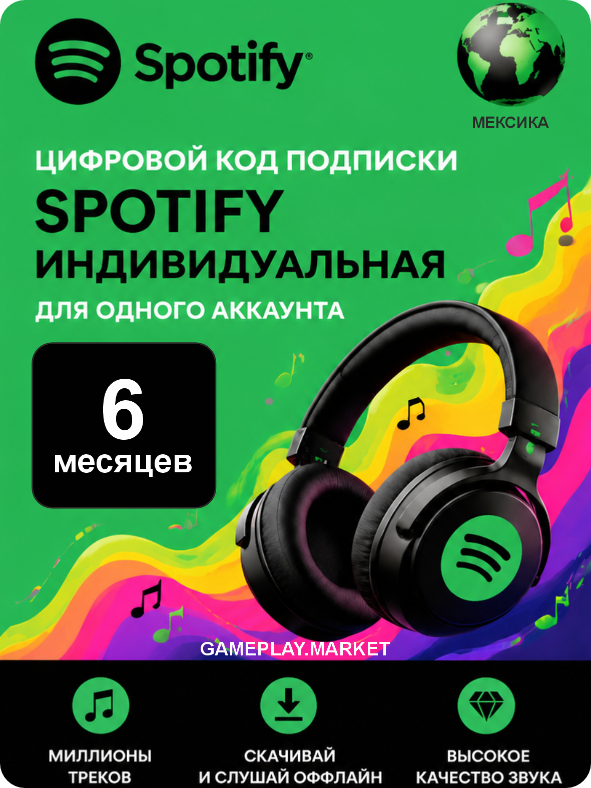 Подарочная карта Spotify Мексика Премиум 6 месяцев / Код активации подписки