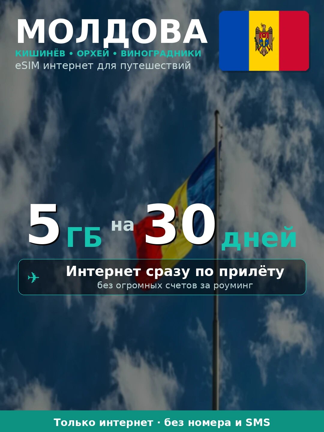 ESIM Молдова — мобильный интернет 5 ГБ на 30 дней | виртуальная SIM-карта для путешествий