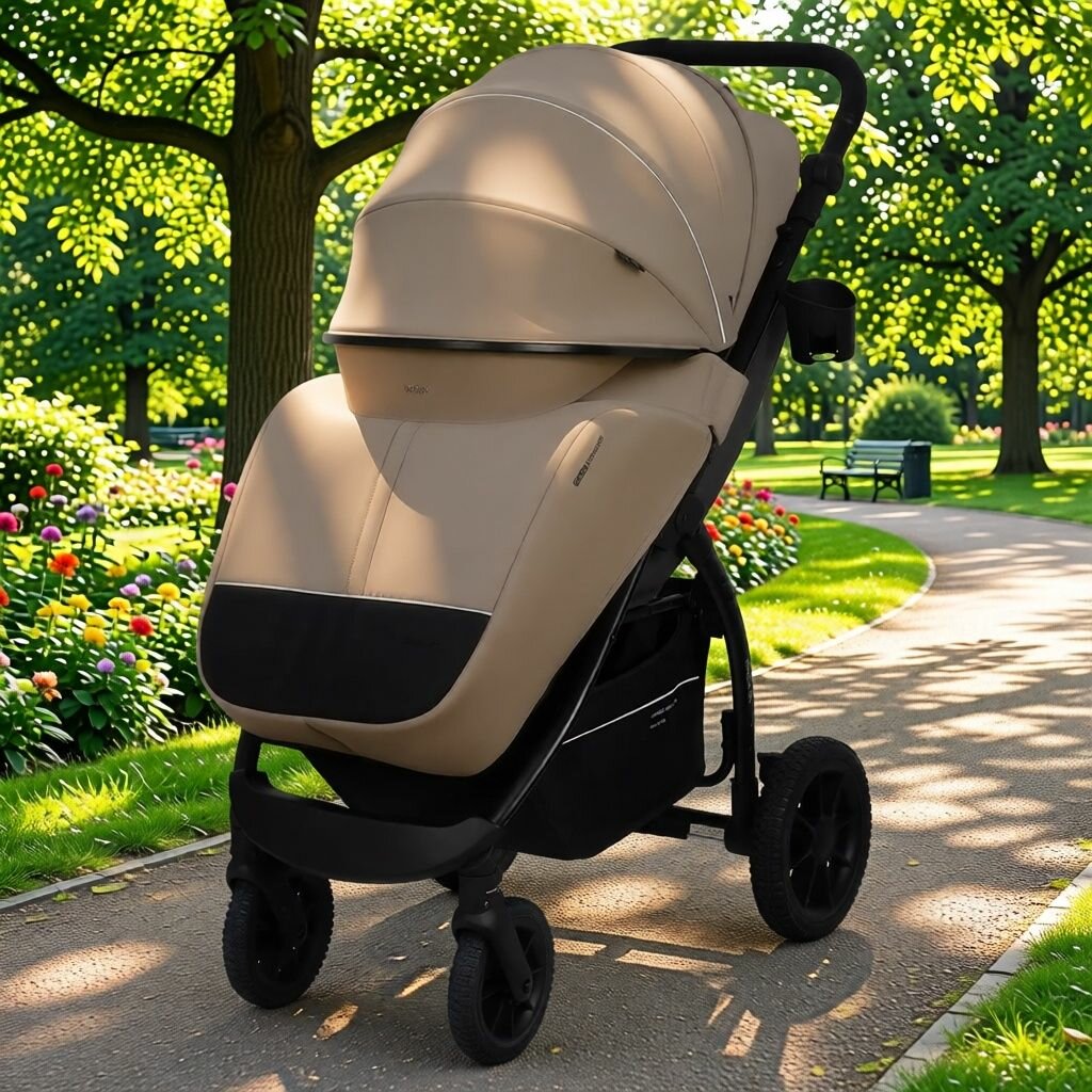 Коляска прогулочная Indigo EPICA SL NEW, 2026 г, с супер мягкой амортизацией , с резиновыми колесами, с дополнительным матрасиком, двойной тканью и регулируемой ручкой. Цвет: Бежевый