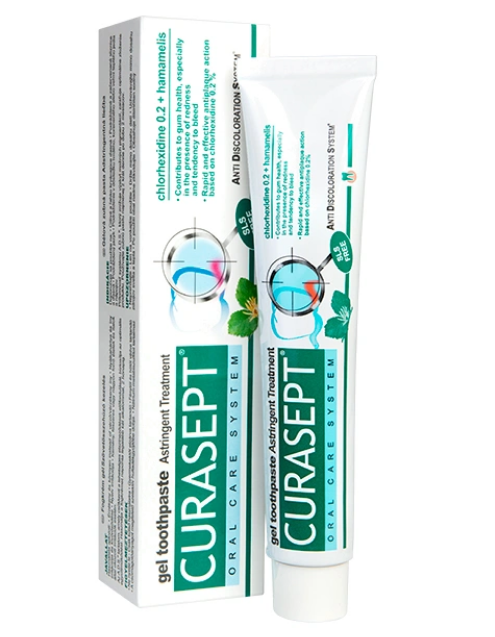 Зубная паста CURASEPT ASTRINGENT PRO ADS DNA, хлоргексидин 0,2%, с гамамелисом для чувствительных и кровоточащих деснах, 75 мл