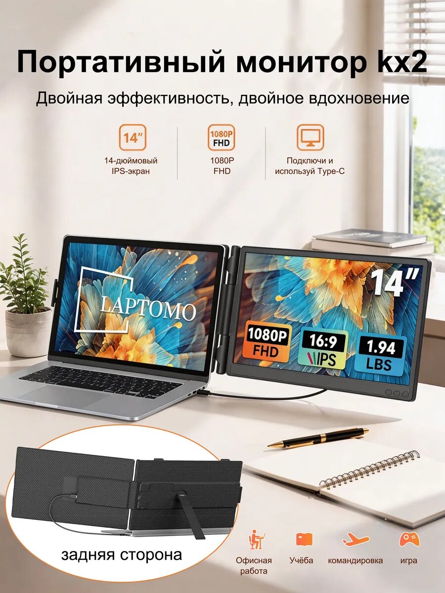 14" Портативный монитор, IPS, 1920x1080, 60 Гц, HDR 10, Type-C