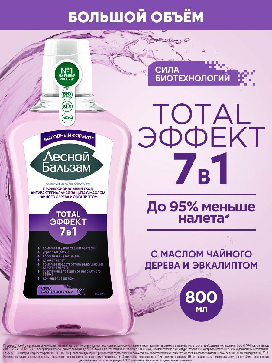 Ополаскиватель для рта Лесной Бальзам с маслом чайного дерева и эвкалиптом, 800 мл