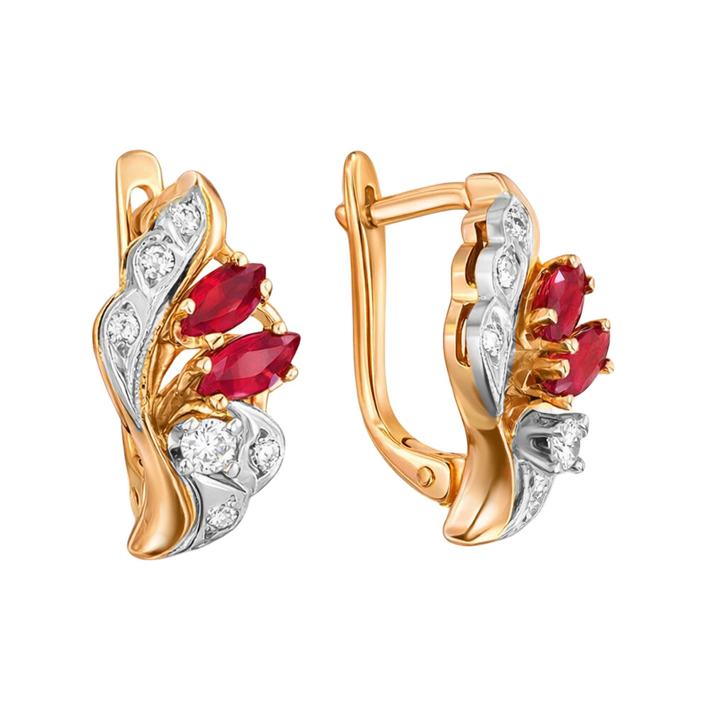 серьги из золота, с бриллиантами, с рубинами
