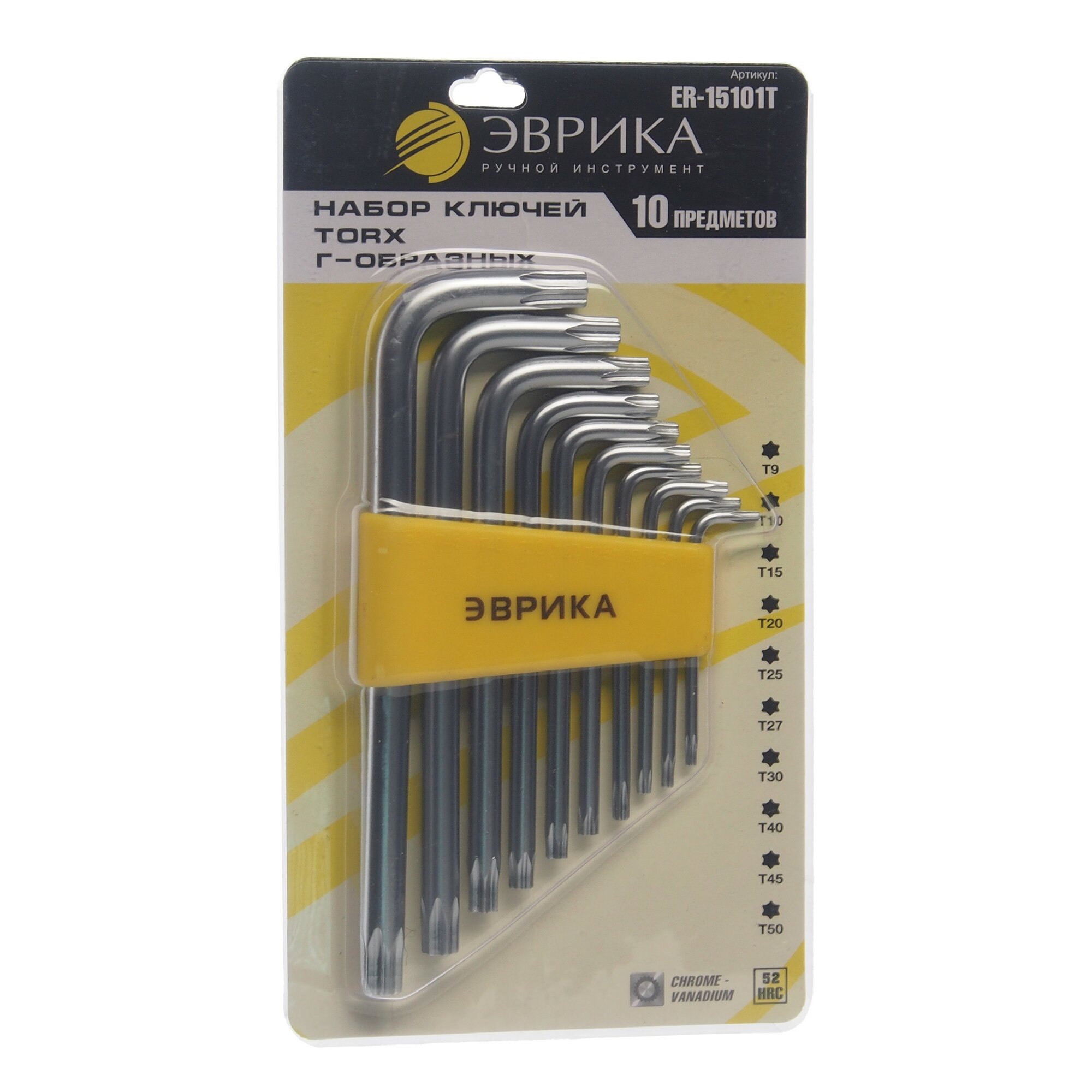 ER-15101T Набор ключей TORX ER-15101T: Г-образных T9-T50 10пр. Эврика