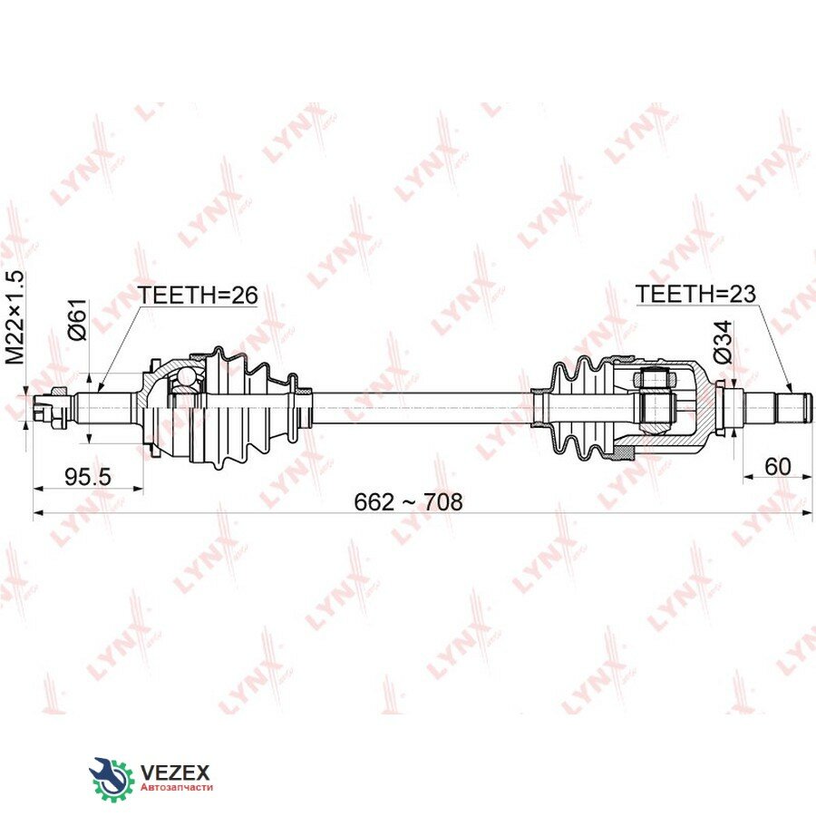 LYNXAUTO CD1152 привод левый!\ Toyota Corolla (E15) 1.6 07-14