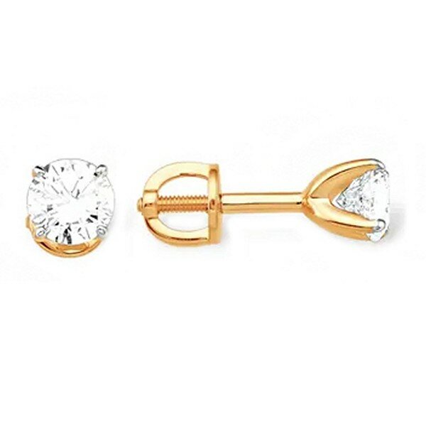Серьги пусеты, красное золото, 585 проба, фианит