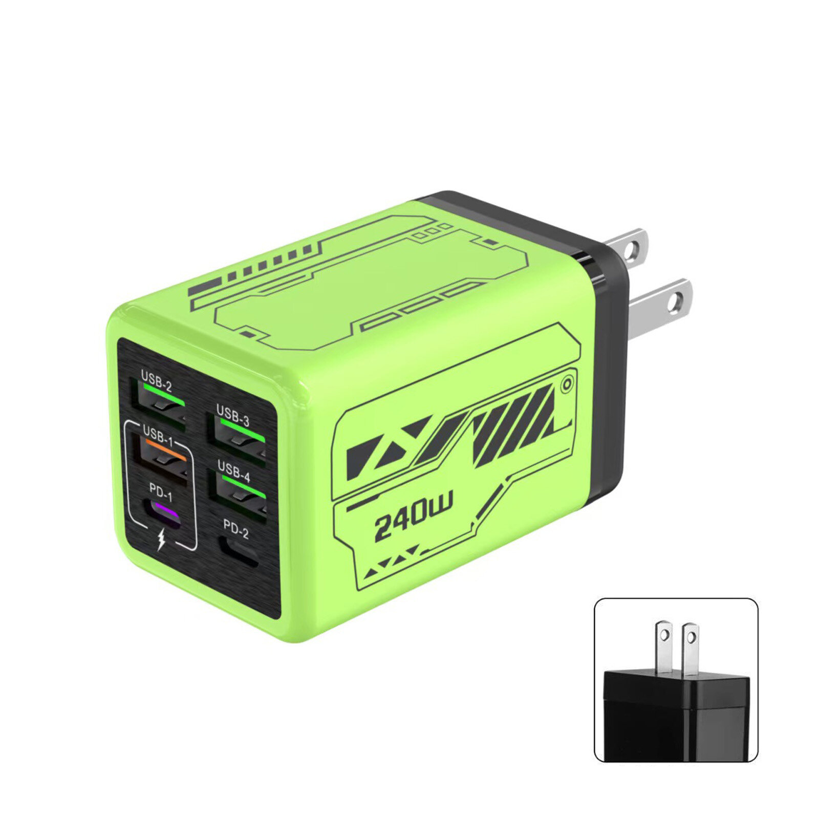 Быстрое зарядное устройство 240W с 4 USB и 2 интерфейсами