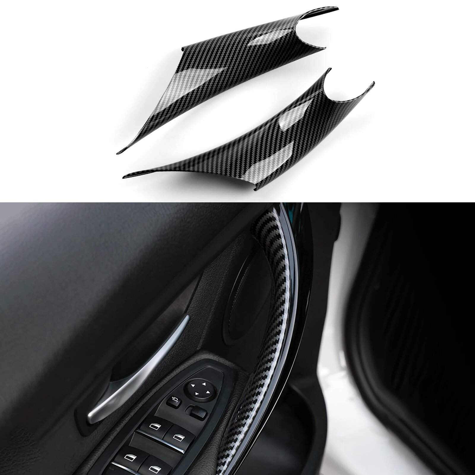 Для BMW F30 F31 F34 3GT F32 F33 F36 (2012-2020) дверная внутренняя боковая поручня, аксессуары для отделки автомобиля, наклейка из углеродного волокна ABS