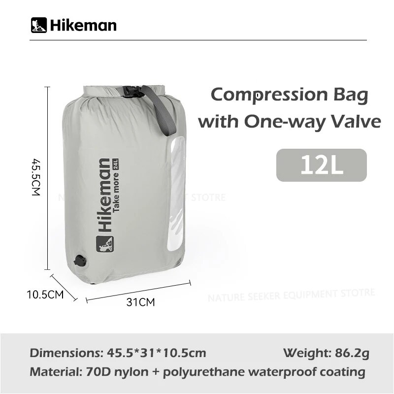 HIKEMAN Вакуумный компрессионный мешок для плавания из нейлона 12L-Gray