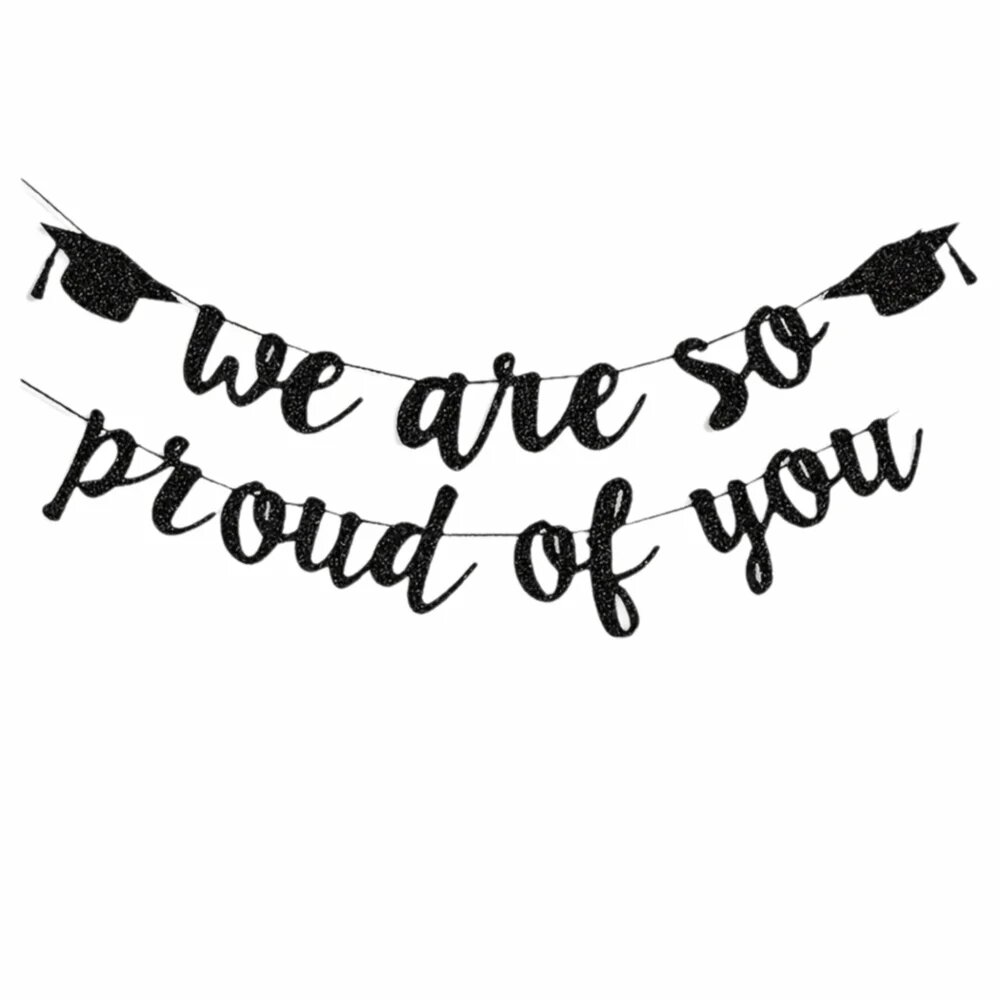 Черный баннер "We are so proud of you" для выпускного