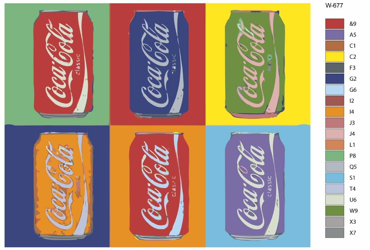 Картина по номерам W-677 "Репродукция картины - Coca-Cola (Кока-кола). xудожник Энди Уорxол" 80x100