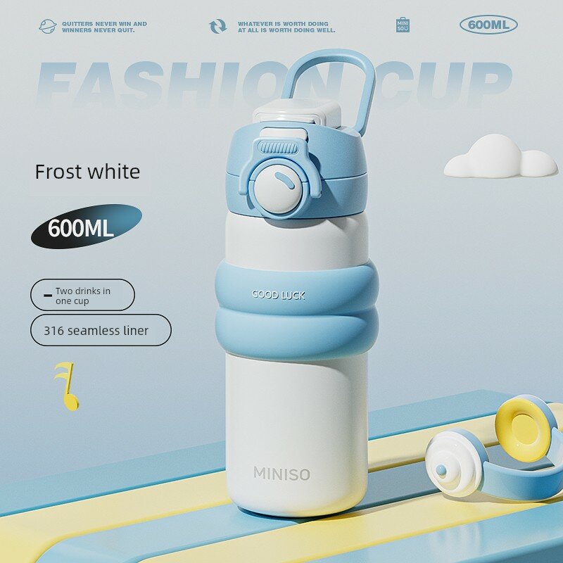 Термокружка Miniso для женщин, стильная кружка для воды, красная кружка с трубочкой для студентов, новая модель. Фрост