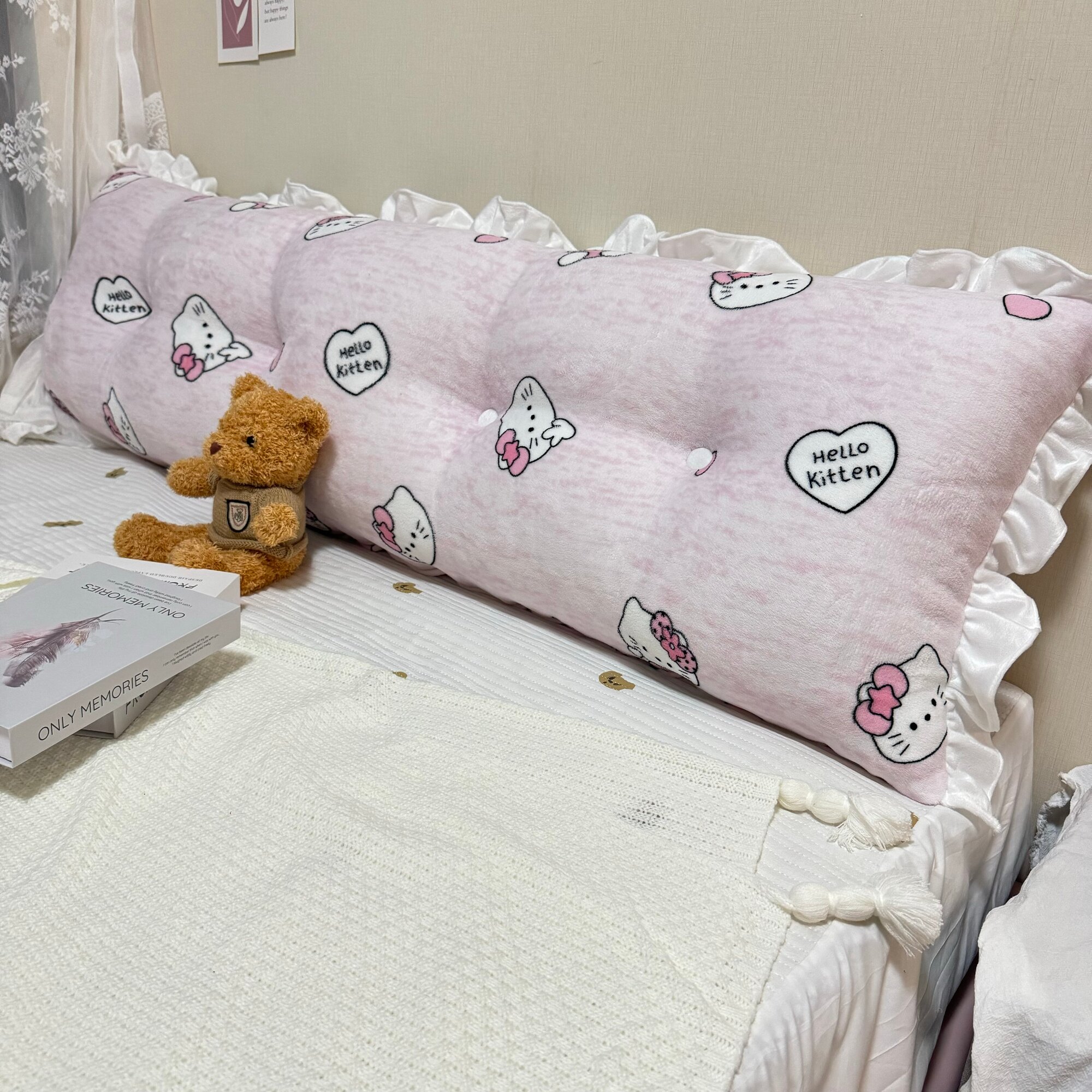 Подушка с котиком из молочного вельвета, 90x45x15 см, маленький декор для дивана
