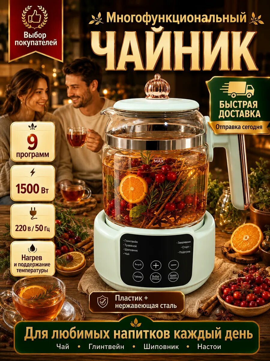 Чайник электрический 1.5 л стеклянный