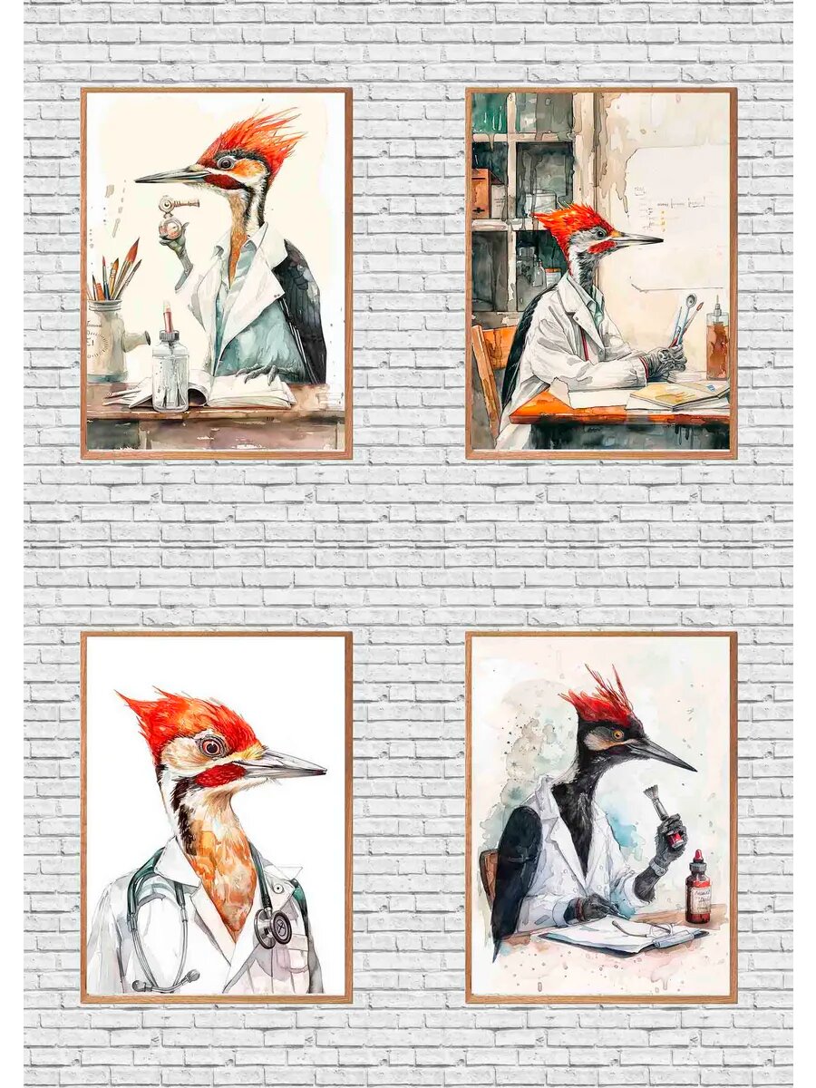 Птичий доктор-дятел, 4 Плаката, 30x21см