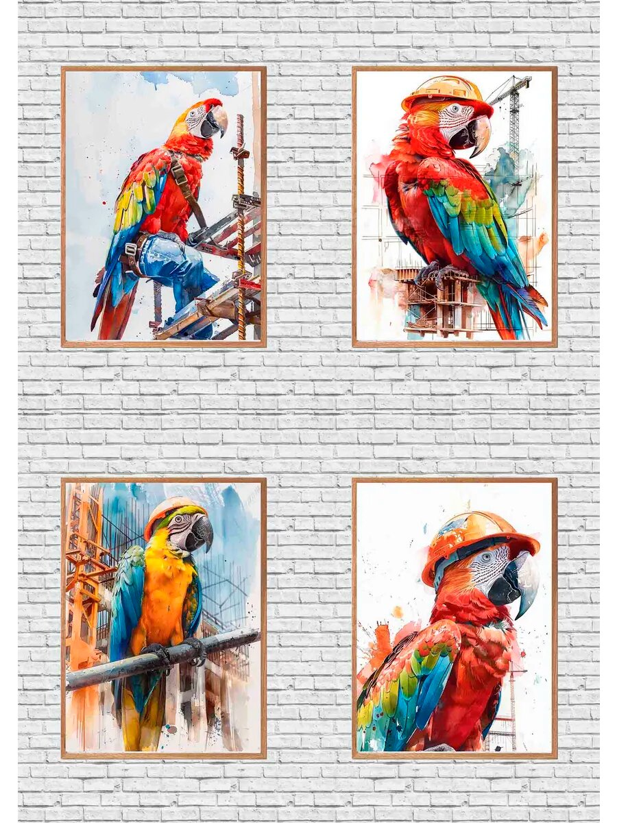 Птица Ара-строитель, 4 Плаката, 30x21см