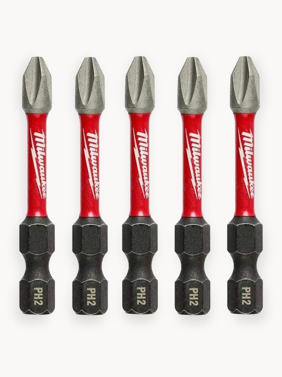 Бита Milwaukee PH2 50mm, магнитная ударная, односторонняя, крест, 5 шт.