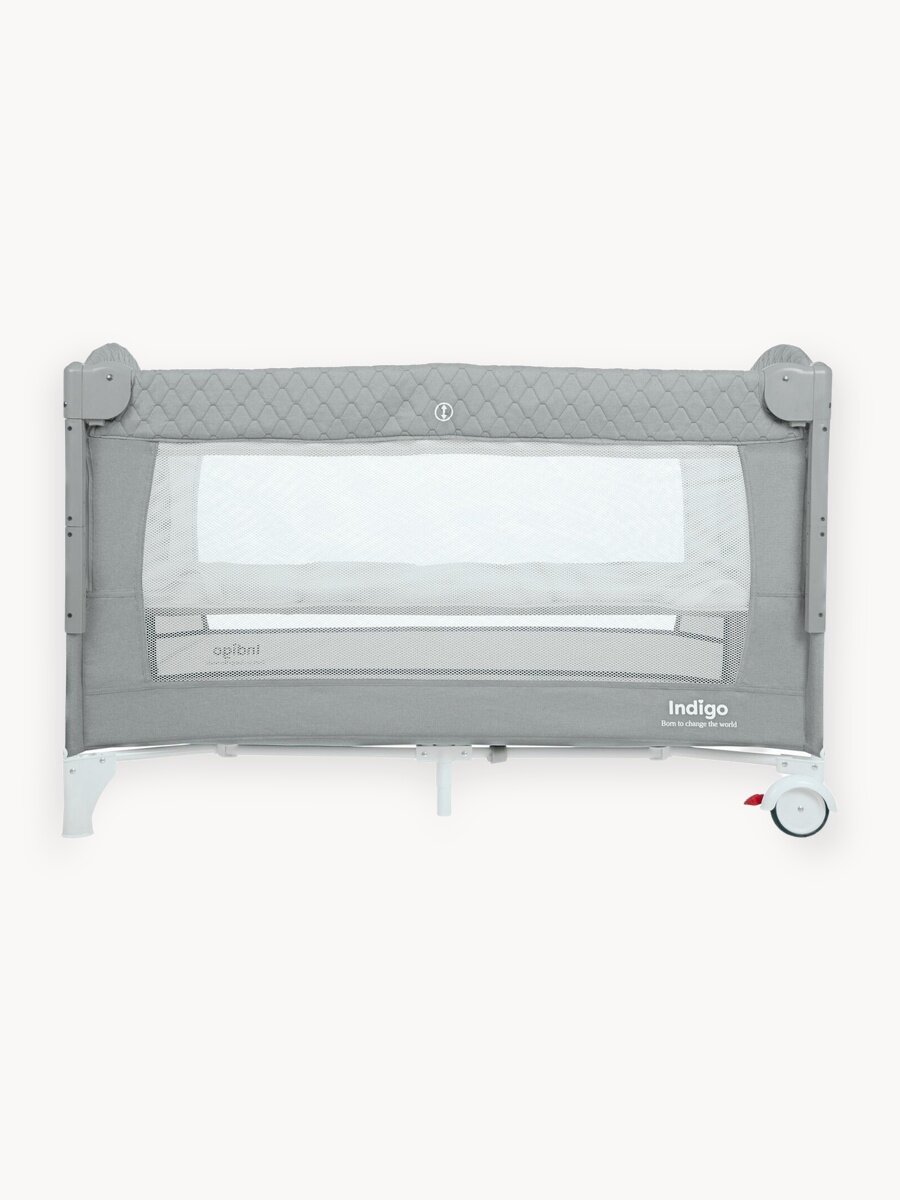 Манеж, кровать и кроватка приставная 3 в 1 Indigo Bon-Bon PN02, 2 уровня, с рождения, с сумкой переноской, светло-серый