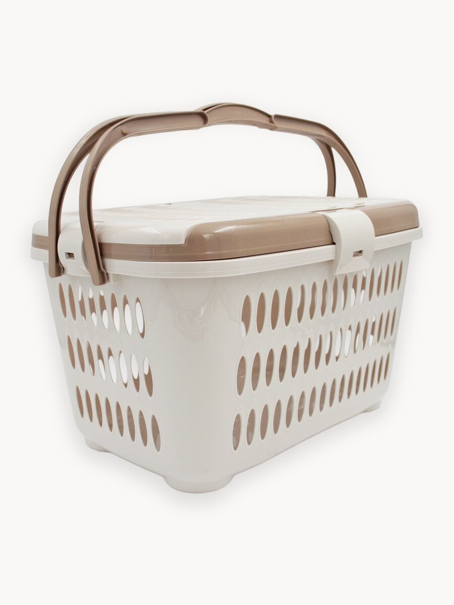 Переноска DDStyle для кошек, собак, кроликов, пластик, 42х25,5х32 см, кремовая