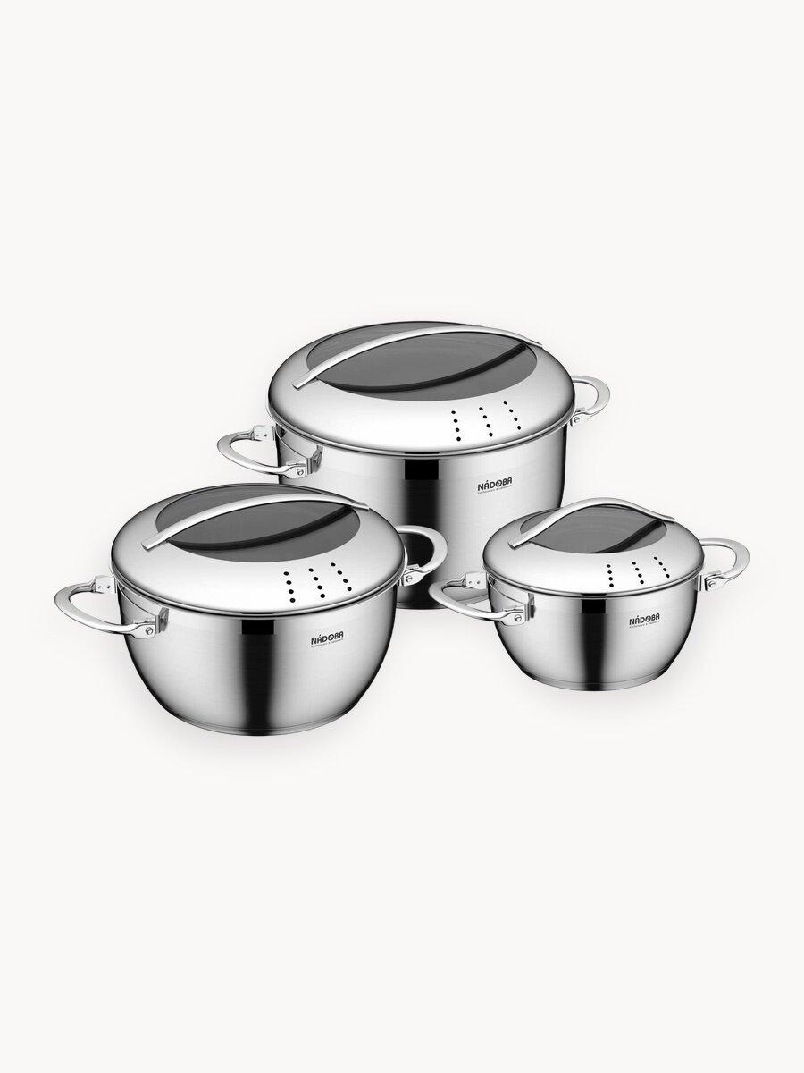 Набор кастрюль из нержавеющей стали с крышками для индукционной плиты, 6 предметов, подарочный набор, NADOBA