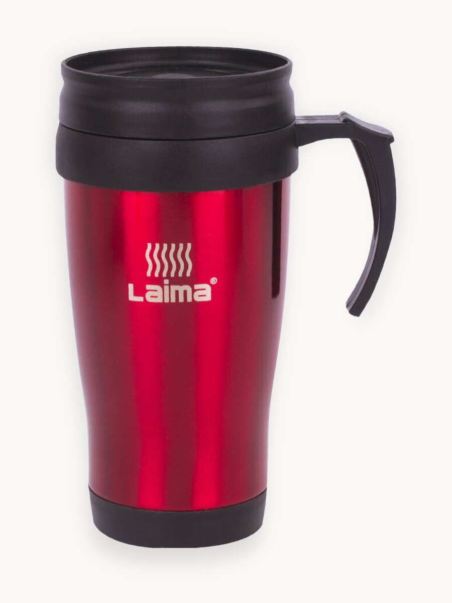 Термокружка Laima, 400 мл, нержавеющая сталь, пластиковая ручка, красная, 605127