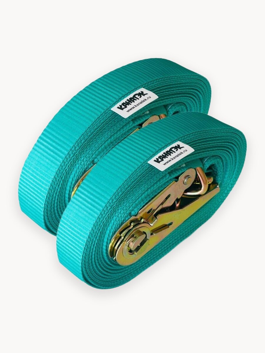 Ремень стяжной KANATEK для закрепления груза с храповым механизмом (2 шт) 1,0 т / 5 м с крюками крепёж для багажа