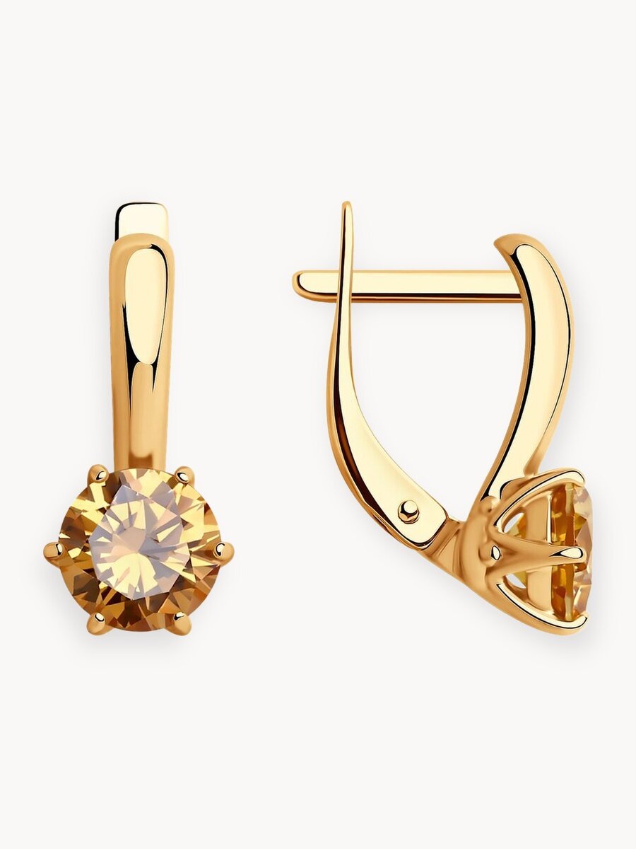 Серьги, серебро, 925 проба, золочение, фианит
