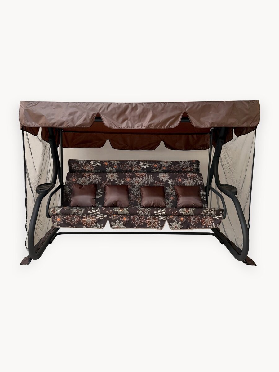 Садовые качели Kalymera "Лион", с москитной сеткой, металлические, коричневые