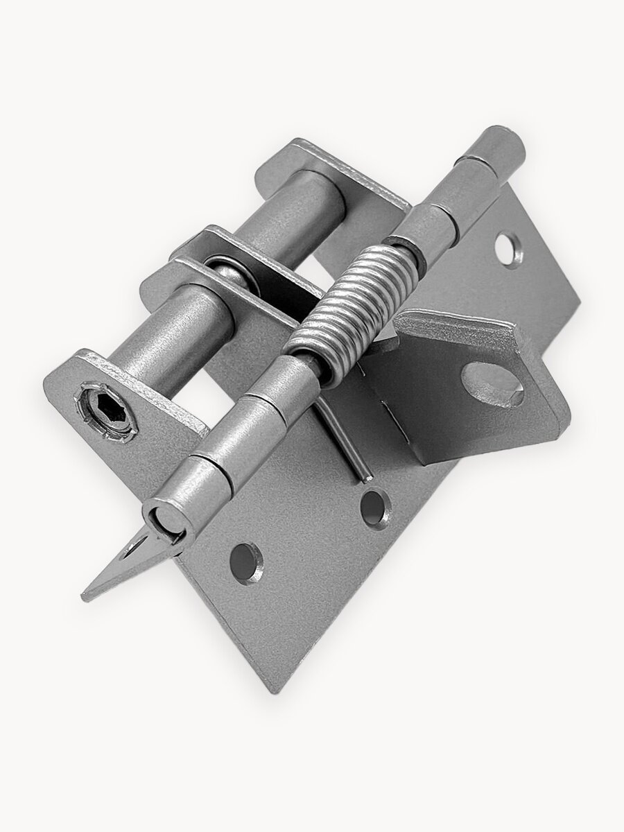 Доводчик дверной пружинный, самозакрывающаяся петля с доводчиком для двери, калитки с фиксацией, серебристая, 1 шт